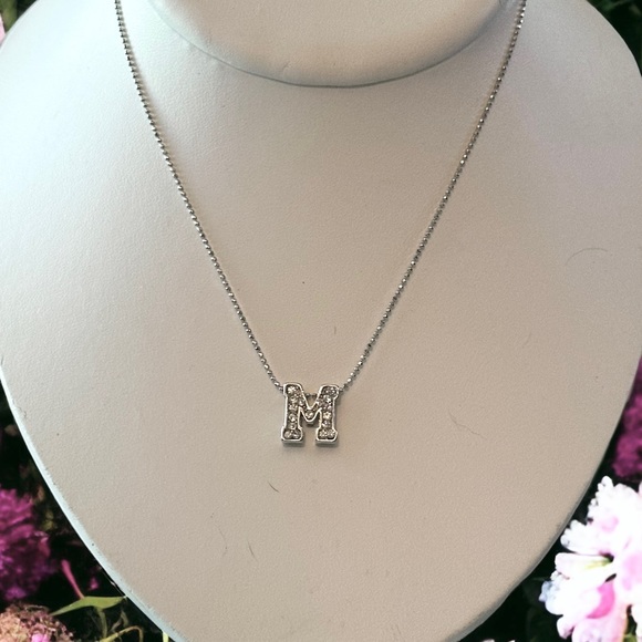 Jewelry | Initial Letter M Paved Crystals Pendant Necklace | Poshmark